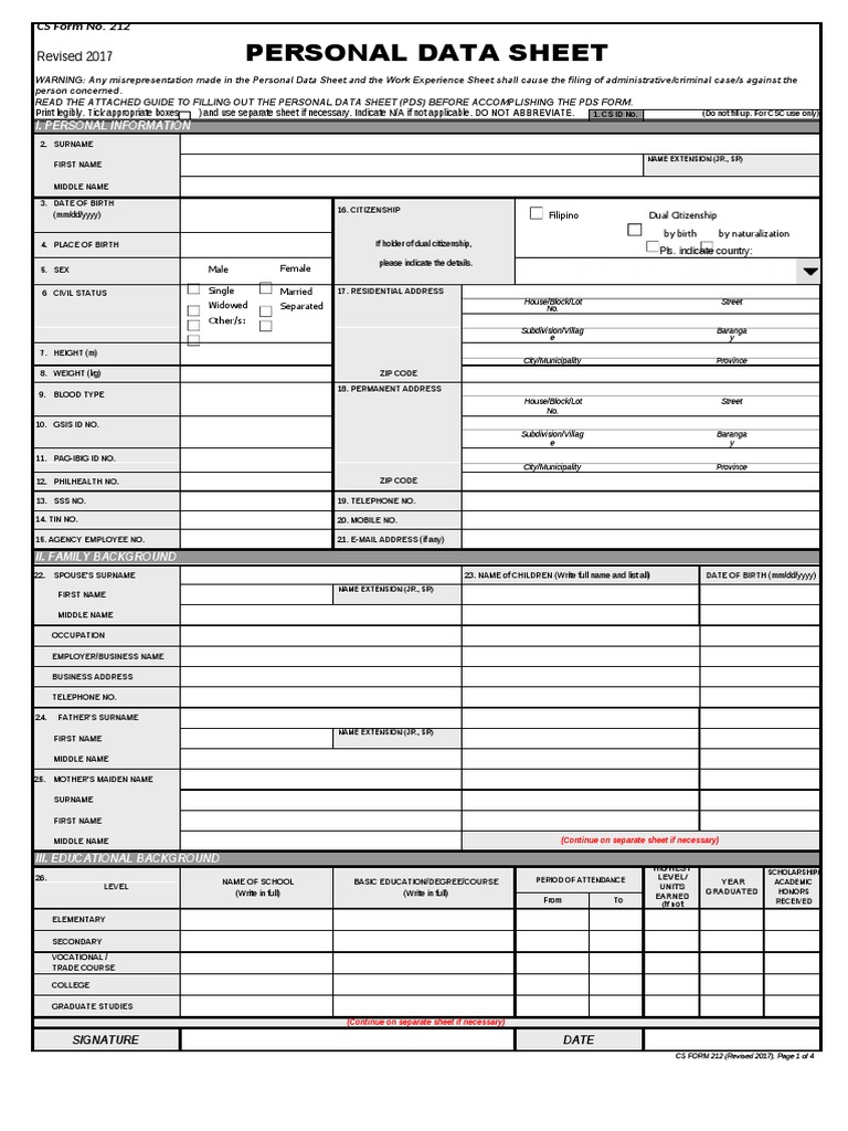 PDS CS Form No 212 Revised2017 | PDF | Passport | Crime & Violence