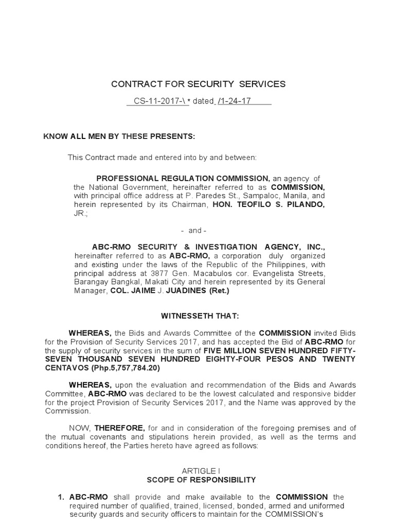 Security Services Contract with ABC-RMO | PDF | Security Guard | Salary
