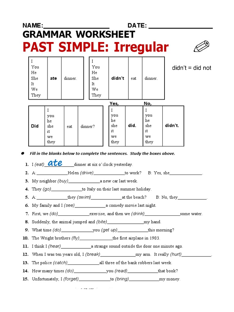 PAST SIMPLE: Irregular: Grammar Worksheet | PDF | Linguistic Typology ...
