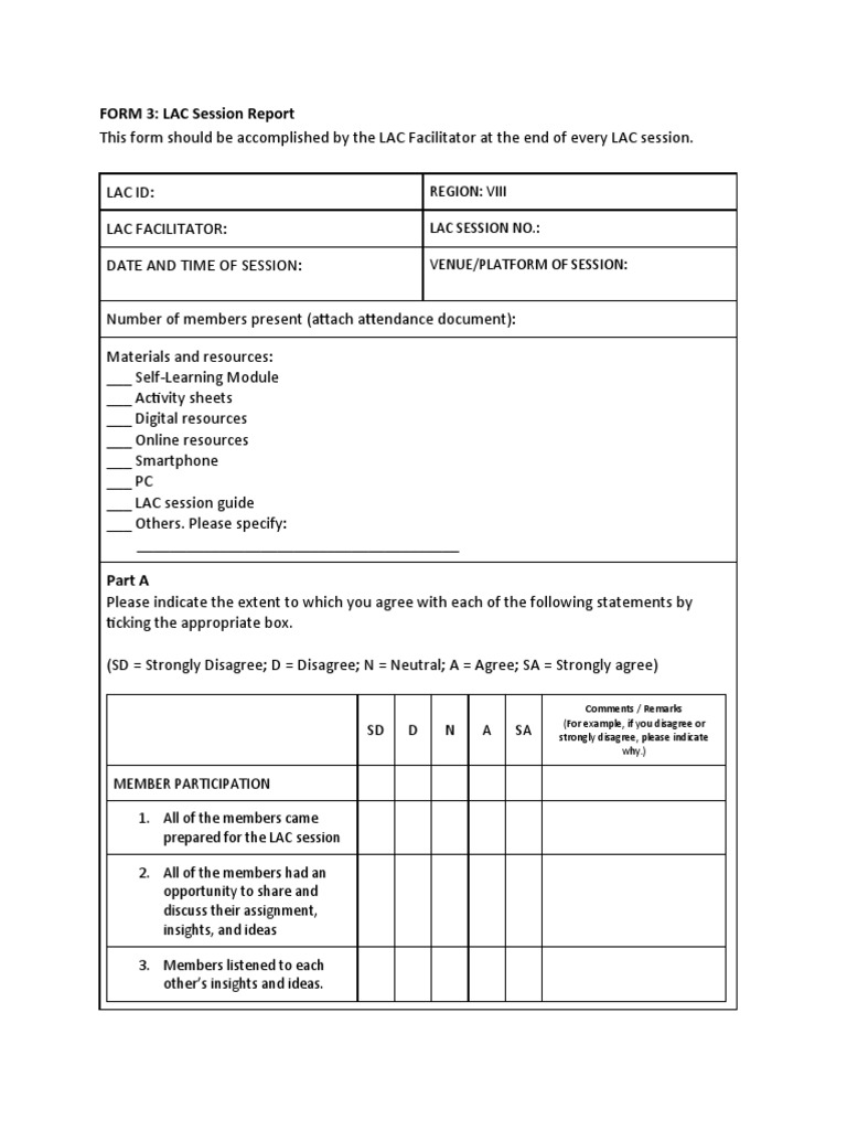 LAC Session Report Form Template | PDF | Communication | Cognition