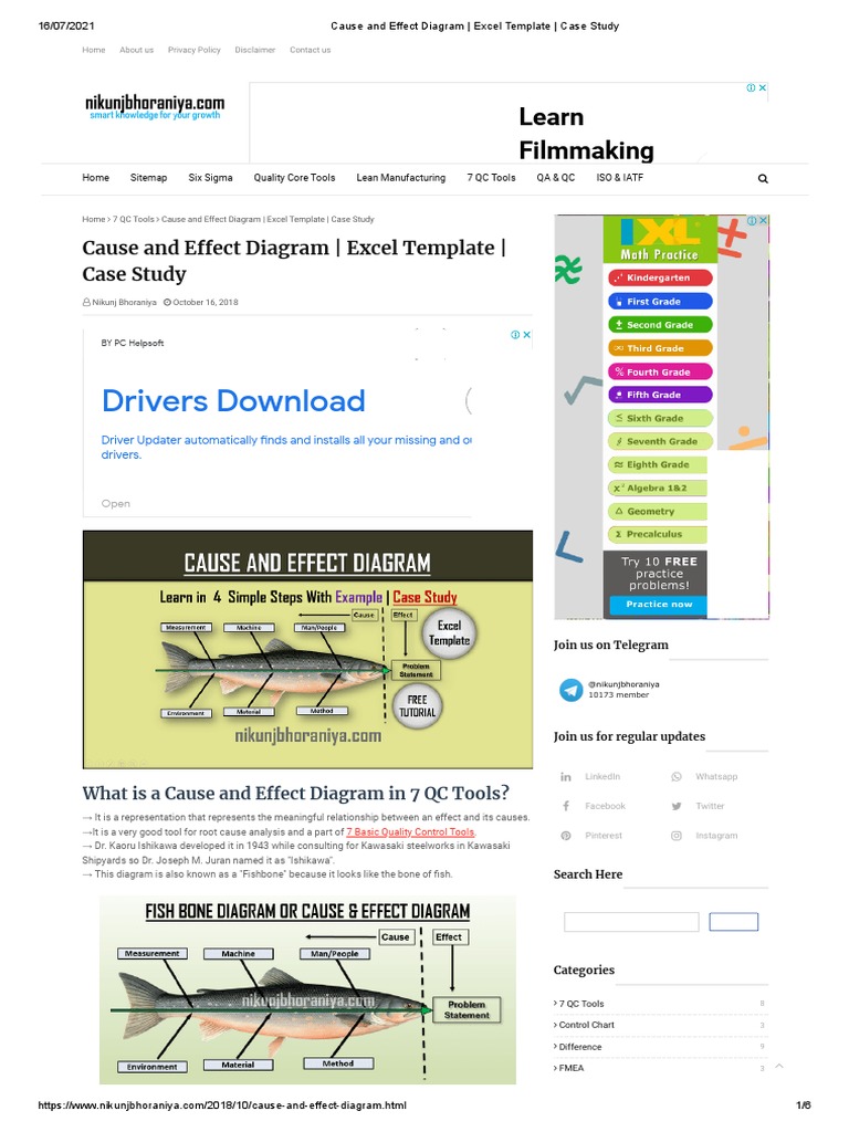 Cause and Effect Diagram - Excel Template - Case Study 7 QC Tools | PDF ...
