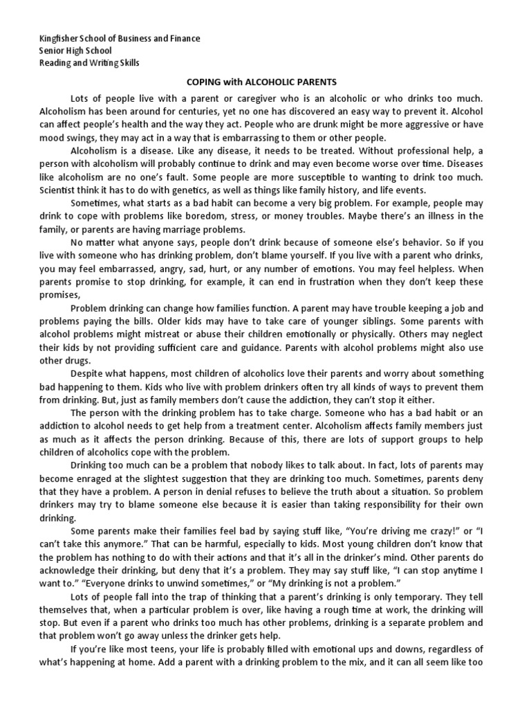 Reading Activity 1-Coping With Alcoholic Parents | PDF | Alcoholism ...
