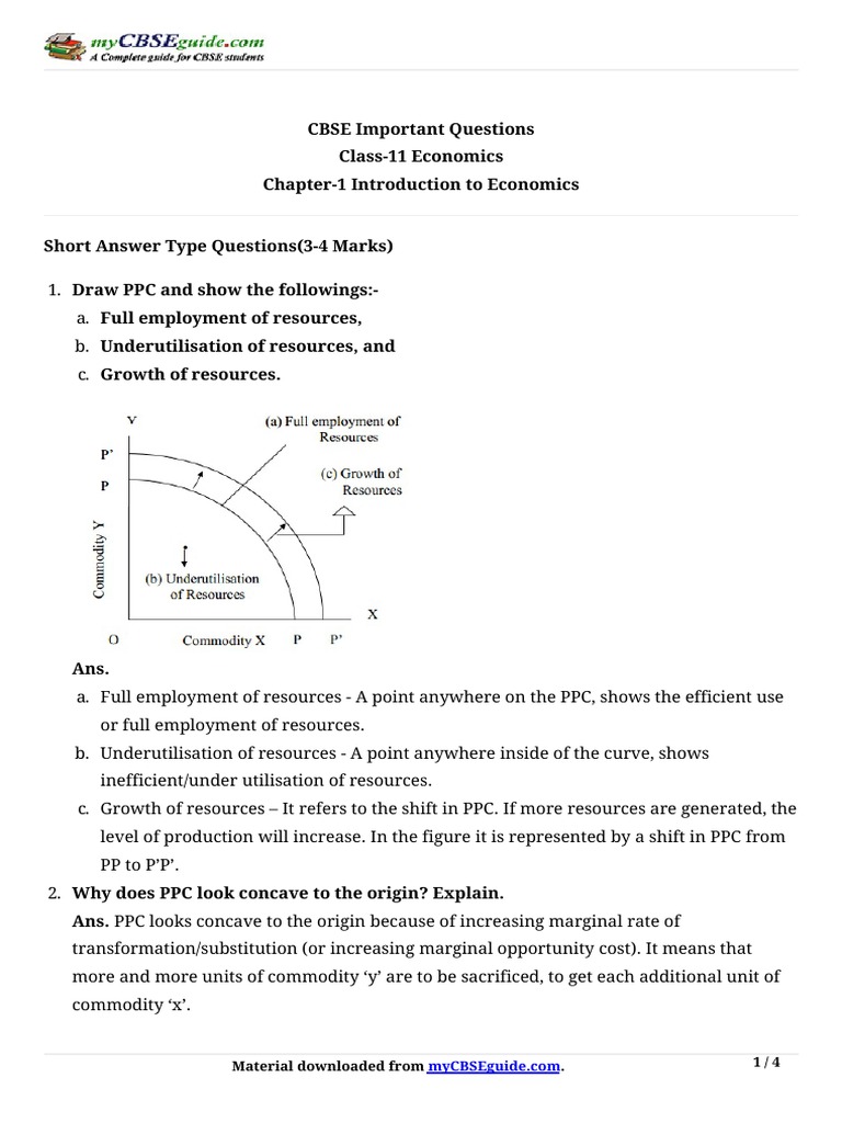 CBSE Important Questions Class-11 Economics Chapter-1 Introduction To ...