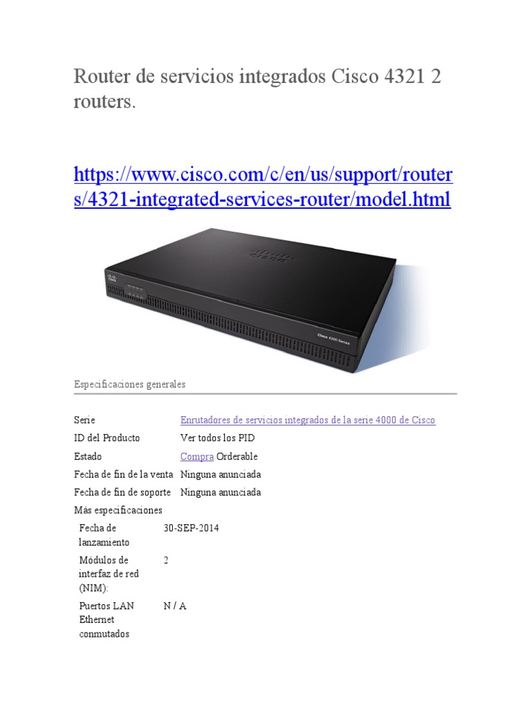 Router de Servicios Integrados Cisco 4321 2 Routers | PDF | Enrutador ...