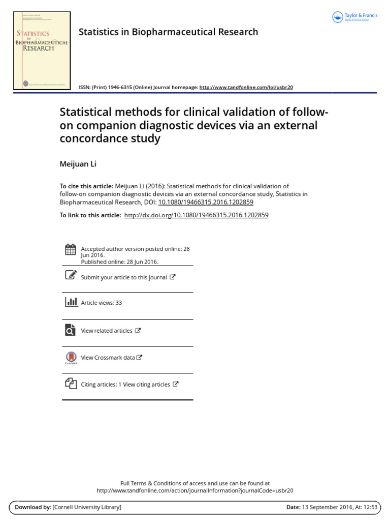 Statistical Methods For Clinical Validation of Follow-On Companion ...