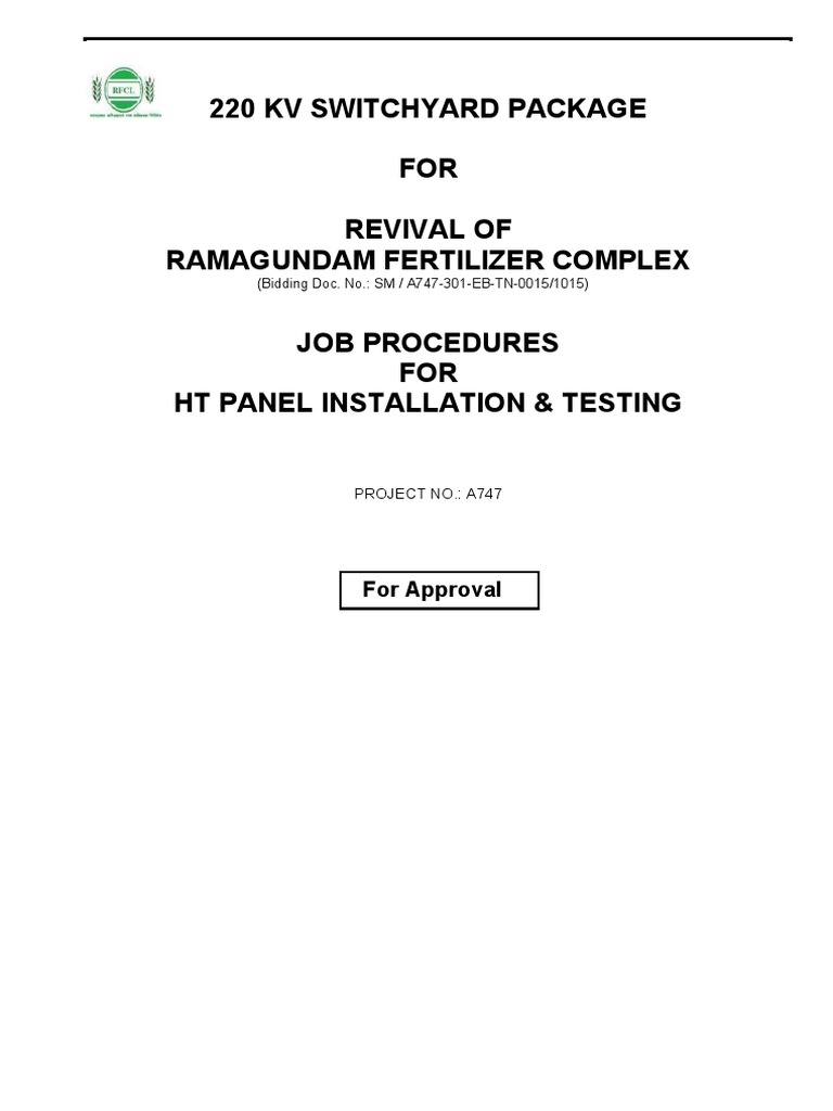 HT Panel Installation & Testing Procedure | PDF | Switch | Relay
