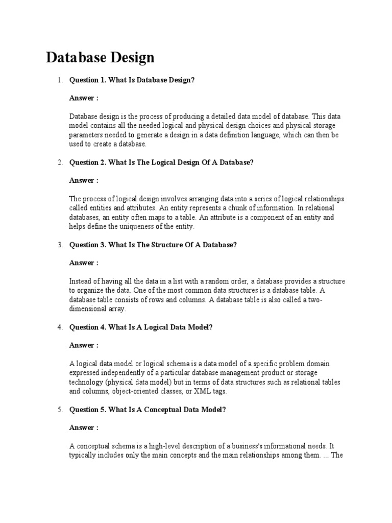 Database Design: Answer | PDF | Relational Database | Conceptual Model