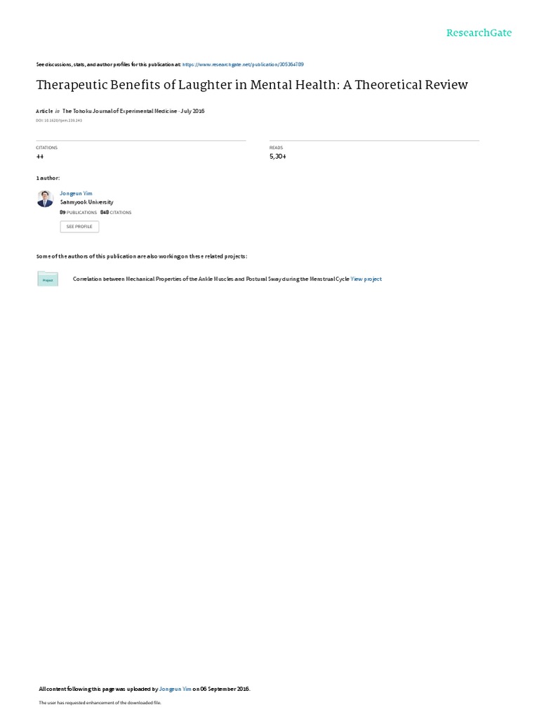 Therapeutic Benefits of Laughter in Mental Health | PDF | Laughter ...