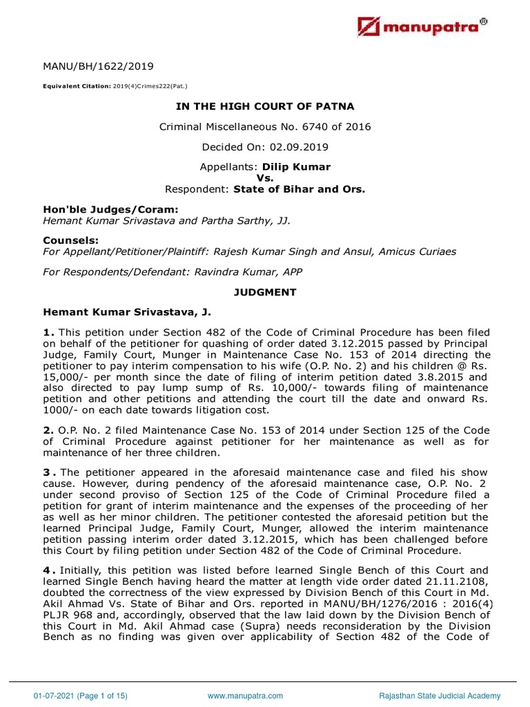 Dilip Kumar Vs State of Bihar and Ors 02092019 PABH20191309191653386COM327275 | PDF | Criminal ...