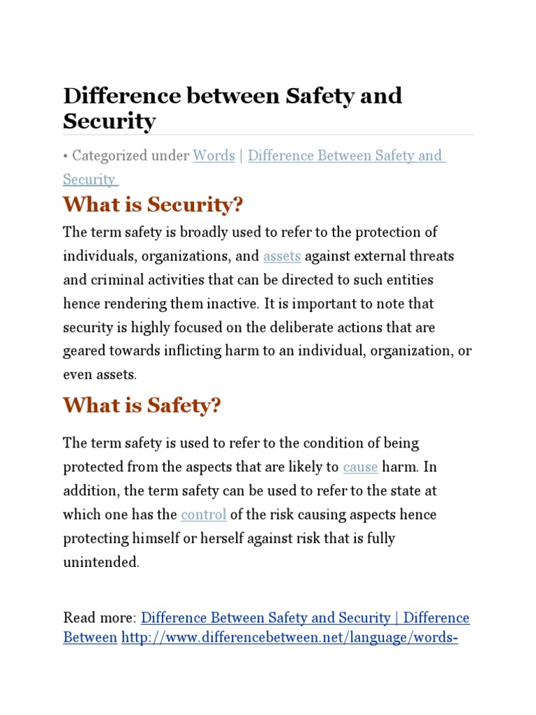 Difference Between Safety and Security | PDF | Computers