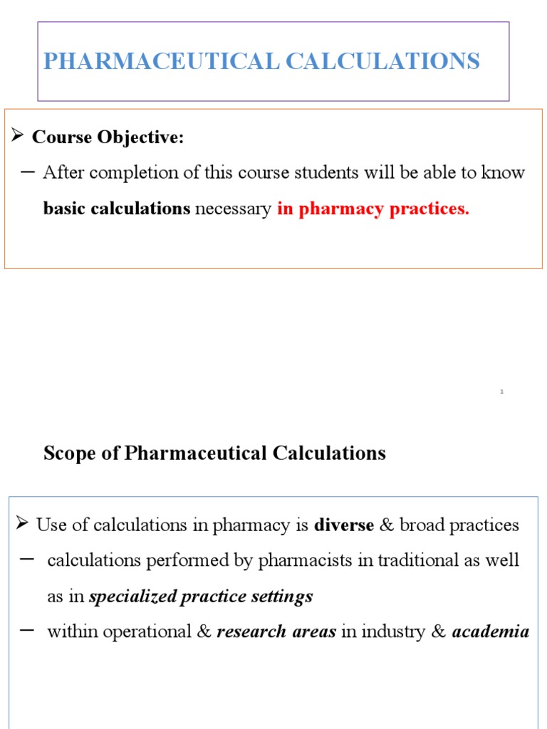 Pharmaceutical Calculations Tutorial | PDF | Dose (Biochemistry ...