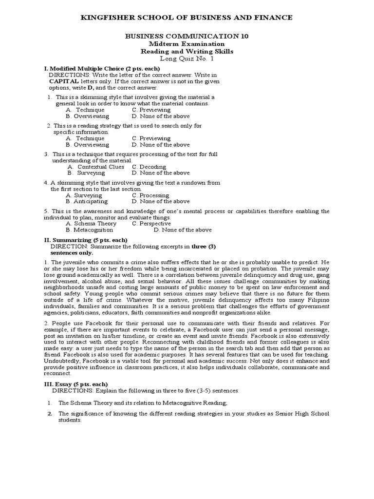 Kingfisher School of Business and Finance: Business Communication 10 ... Kingfisher School of Business and Finance: Business Communication 10 ...