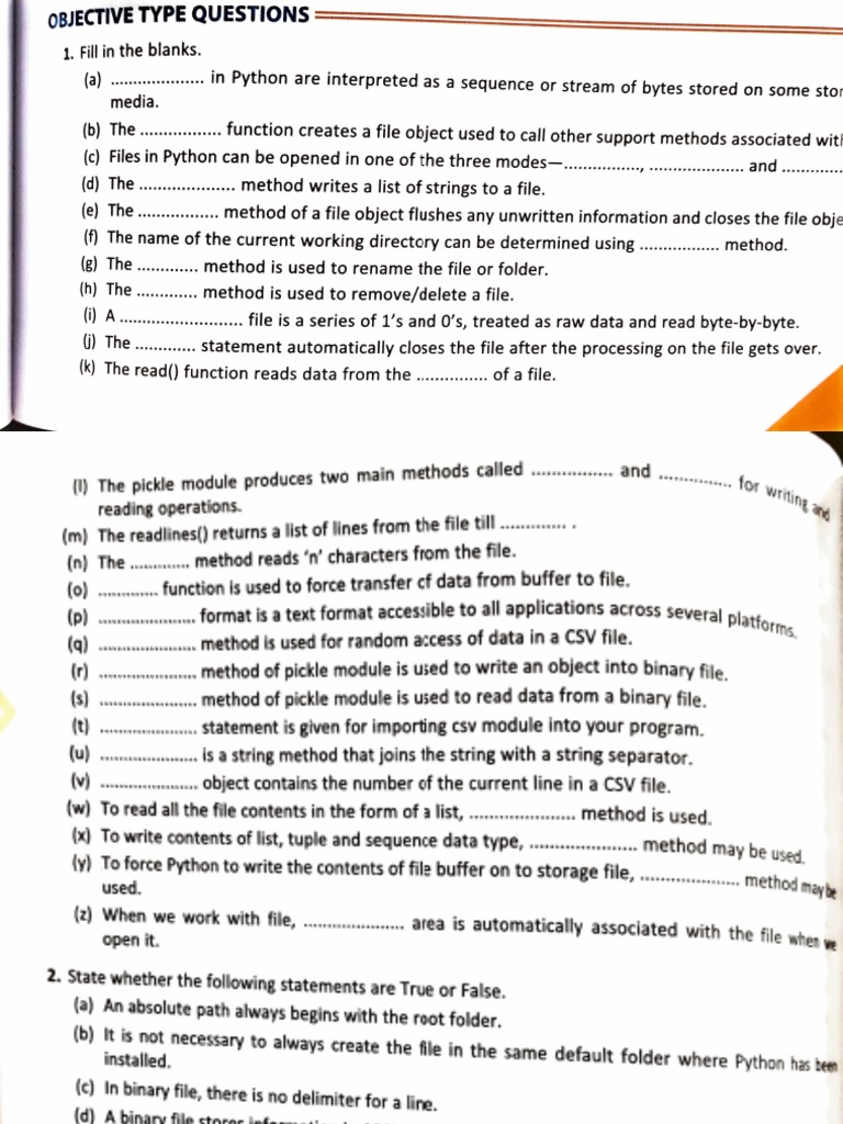 Python File Handling Quiz Questions | PDF | Comma Separated Values ...