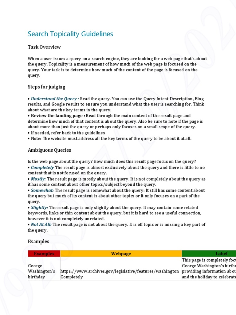 Search Topicality Guidelines | PDF | Internet Search | World Wide Web