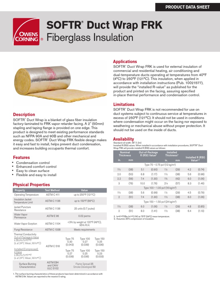 Fiberglass Insulation: Softr Duct Wrap FRK | PDF | Duct (Flow ...