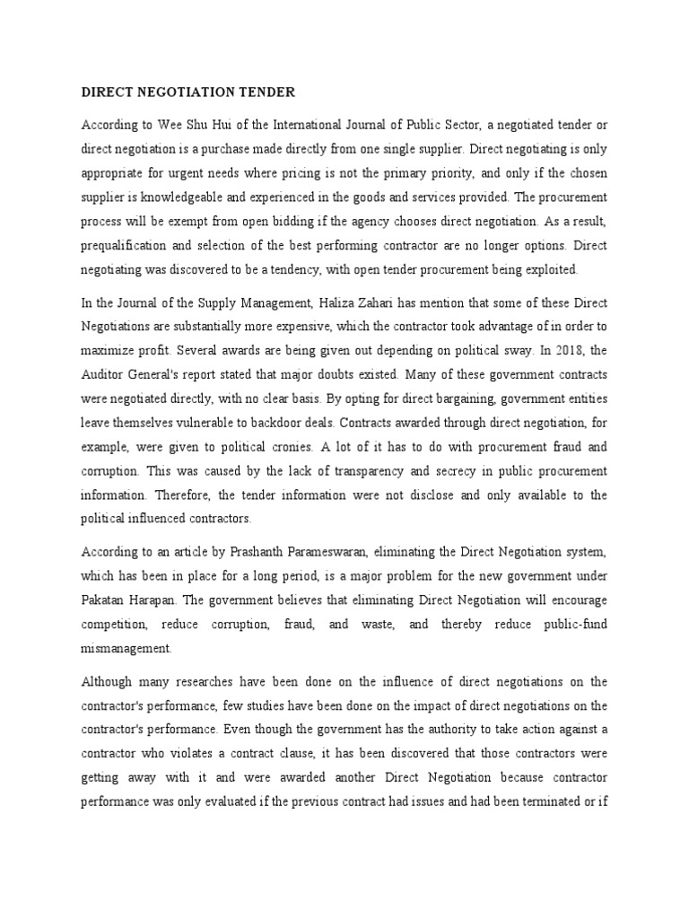 An Analysis of Issues with Direct Negotiation in Public Procurement ...