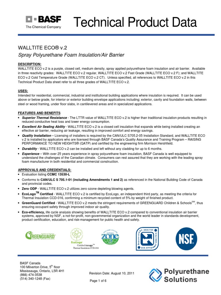 WALLTITE ECO Technical Data Sheet | PDF | Building Insulation | Materials