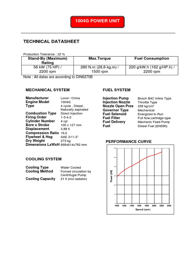 A Comprehensive Technical Datasheet for the 1004G Four Cylinder Diesel Power Unit | PDF | Diesel ...