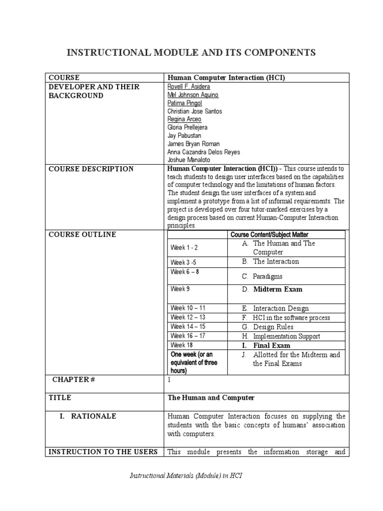 Instructional Module and Its Components: Course Human Computer ...