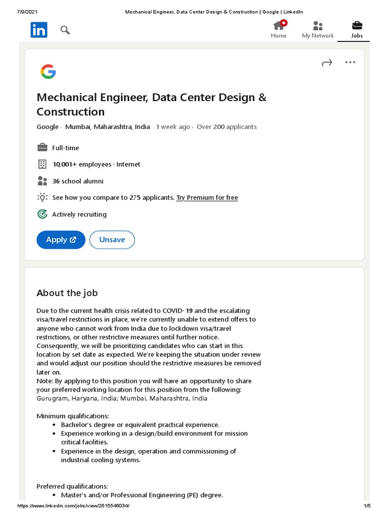 A Job by Google - Mechanical Engineer, Data Center Design ...