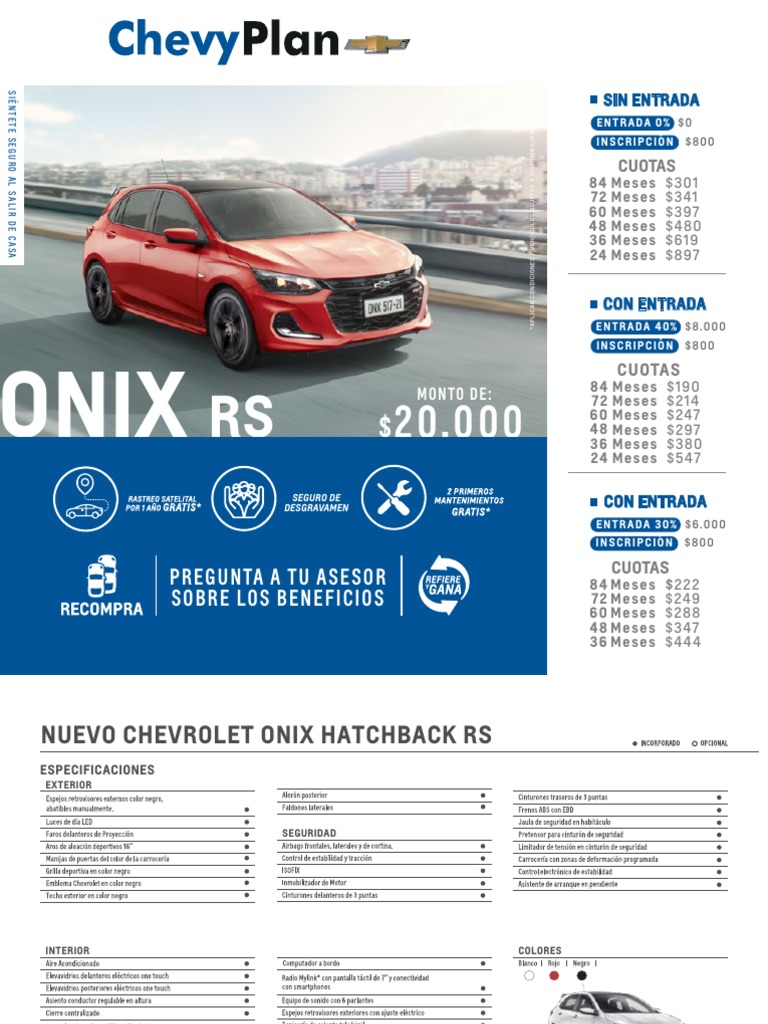Ficha Tecnica Comercial Onix Rs | PDF