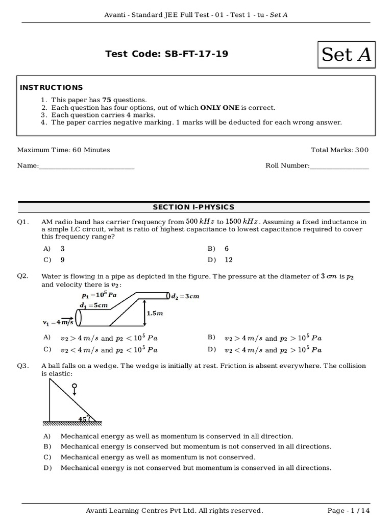 13 (12+) JEE Question Paper | PDF | Rotation Around A Fixed Axis ...