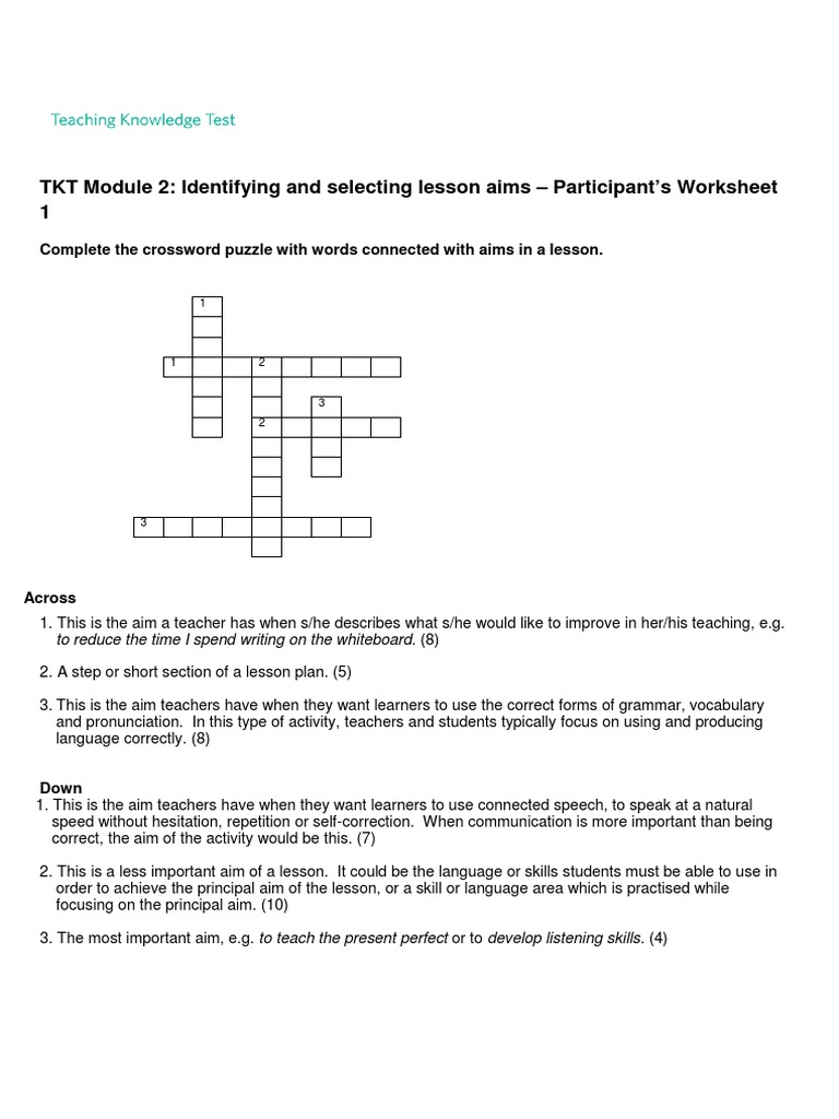 TKT Module 2: Identifying and Selecting Lesson Aims - Participant's ...
