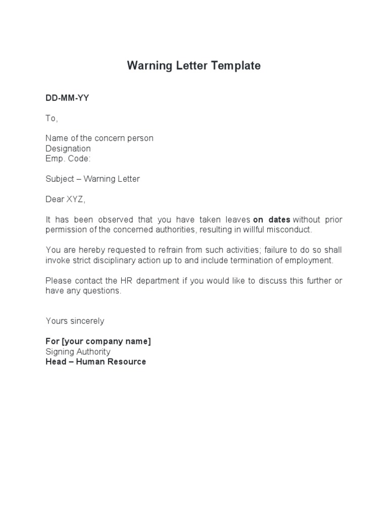 Warning Letter Template | PDF