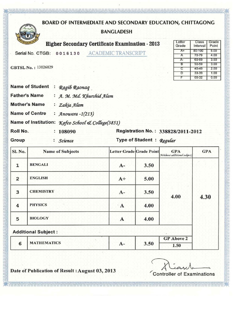 HSC Transcript | PDF