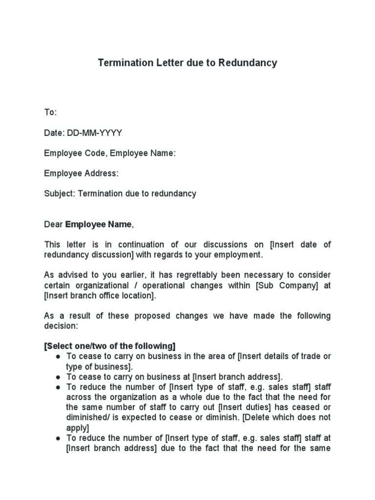 Redundancy Termination Letter Template | PDF | Career & Growth