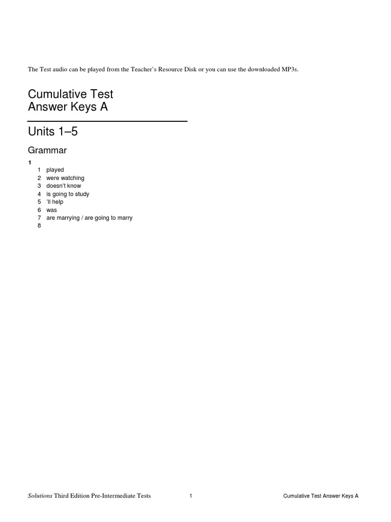 Sol3e Preint Cumulative Test Answer Keys A | PDF | Invention Sol3e Preint Cumulative Test Answer Keys A | PDF | Invention