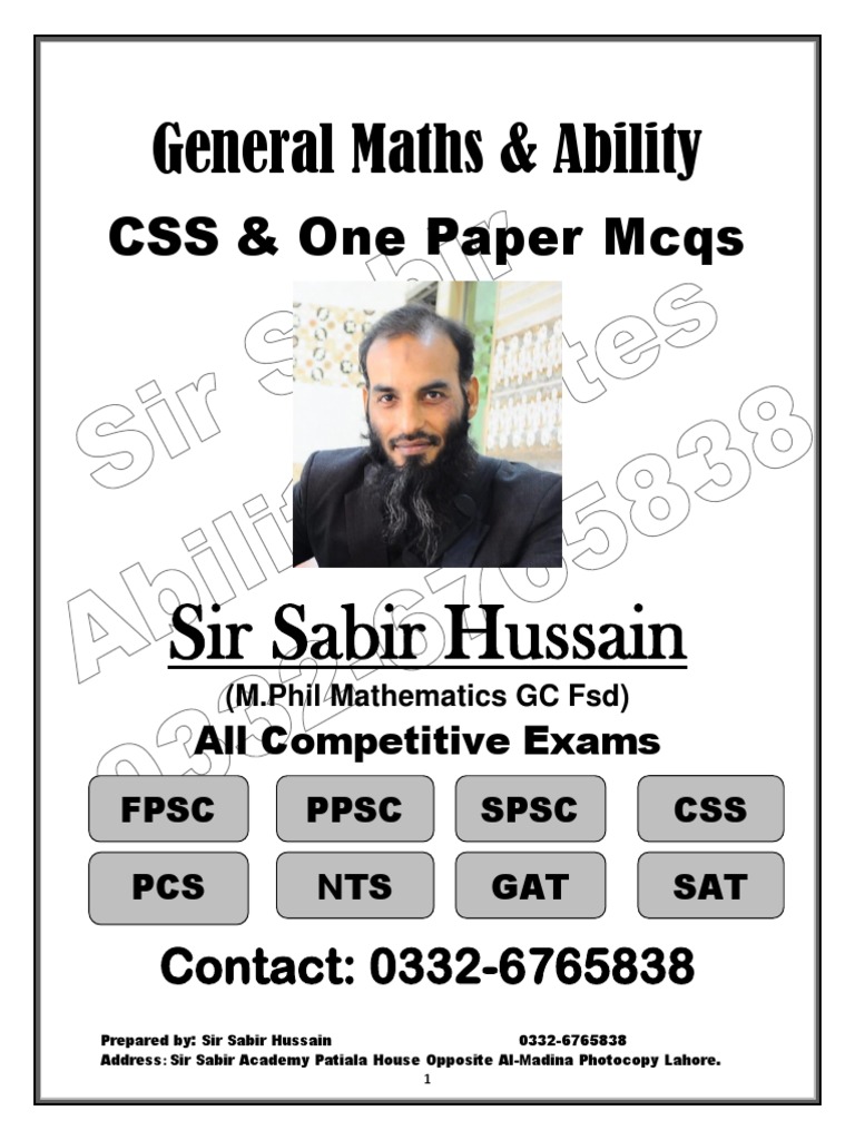 General Maths & Ability: CSS & One Paper Mcqs | PDF