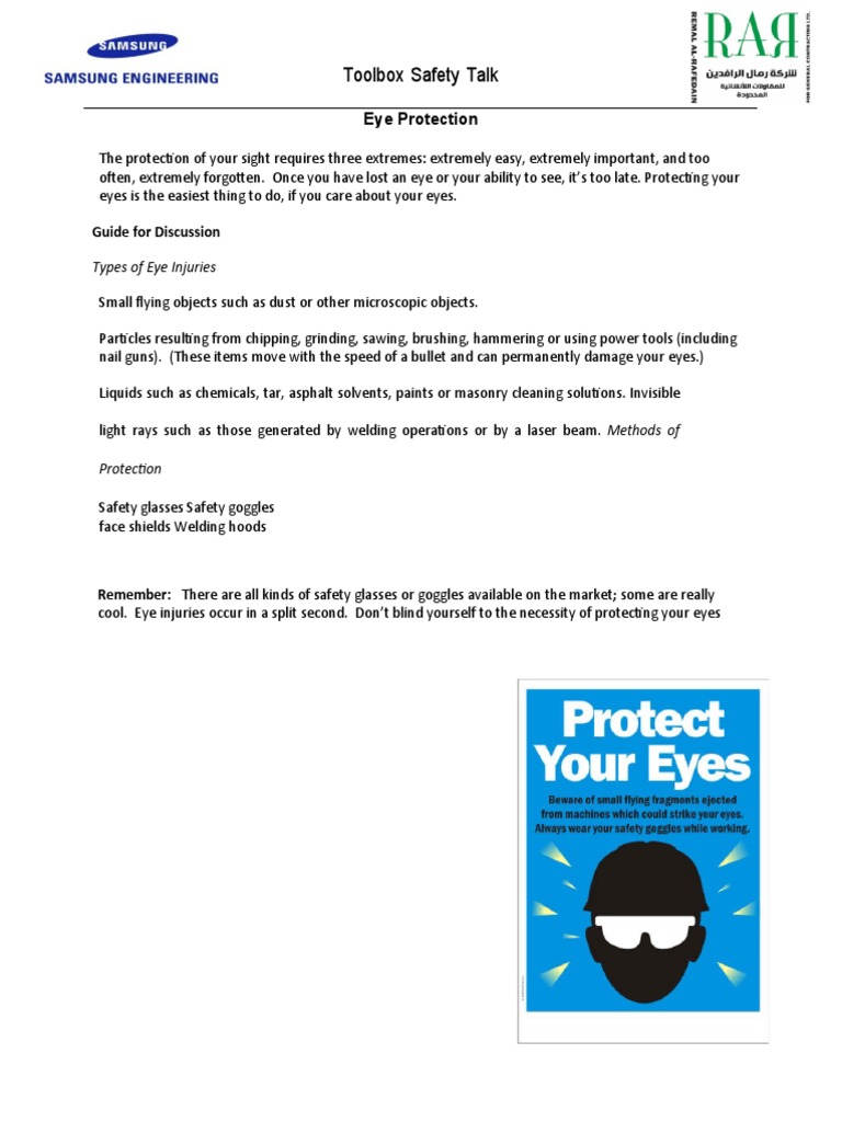 Eye Protection Tool Box Talk | PDF