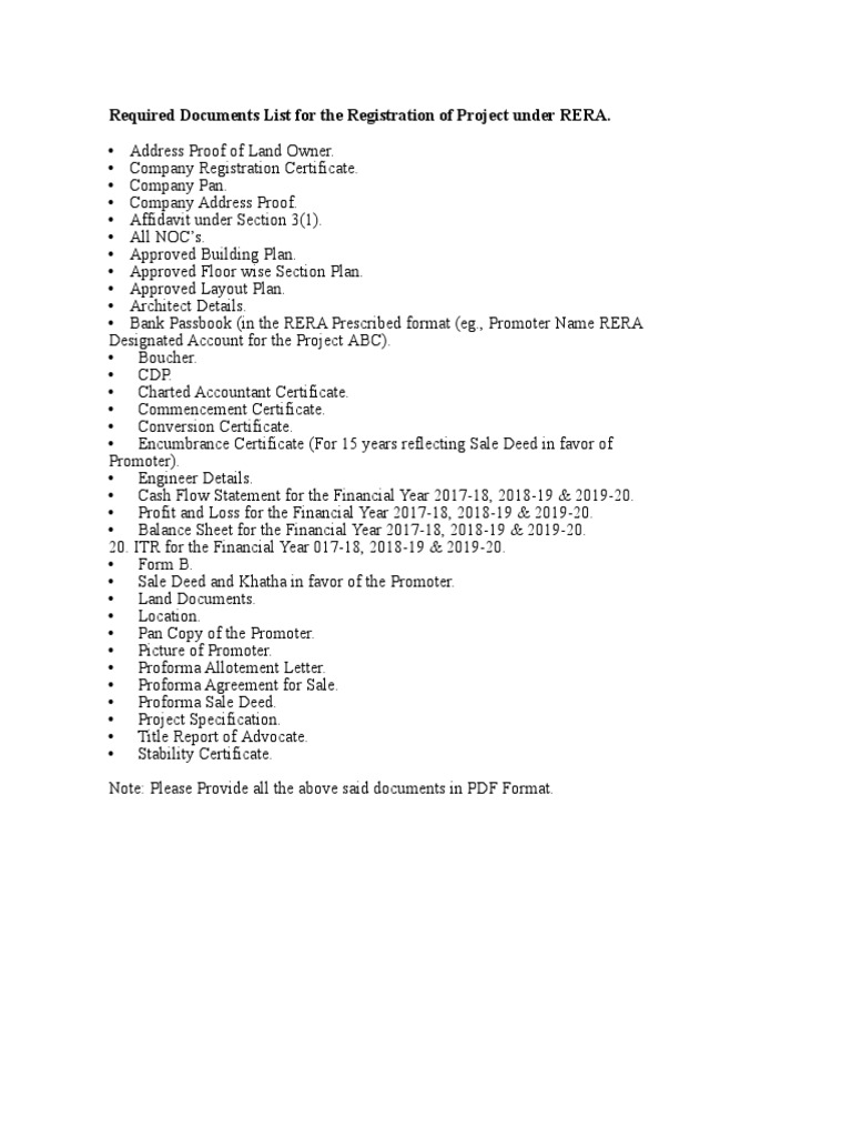 Required RERA Project Registration Documents | PDF