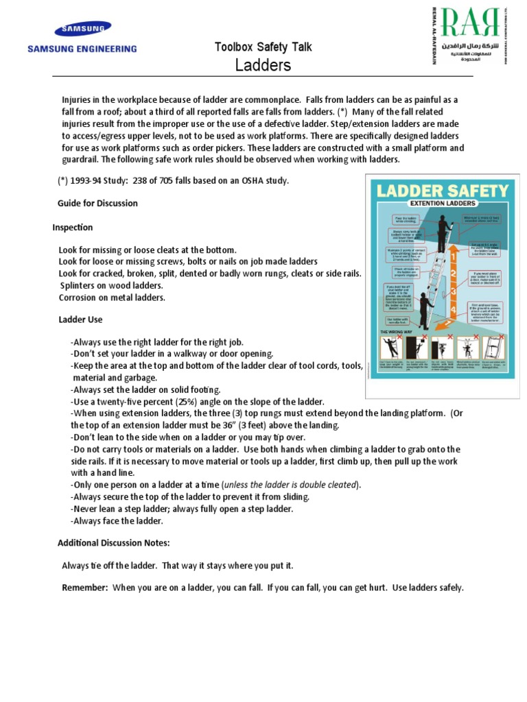 Ladders Tool Box Talk | PDF