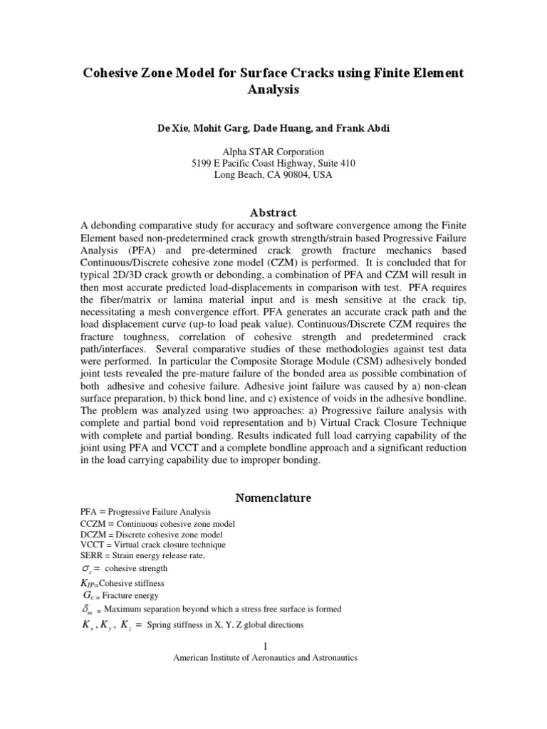 Cohesive Zone Model For Surface Cracks Using Finite Element Pdf