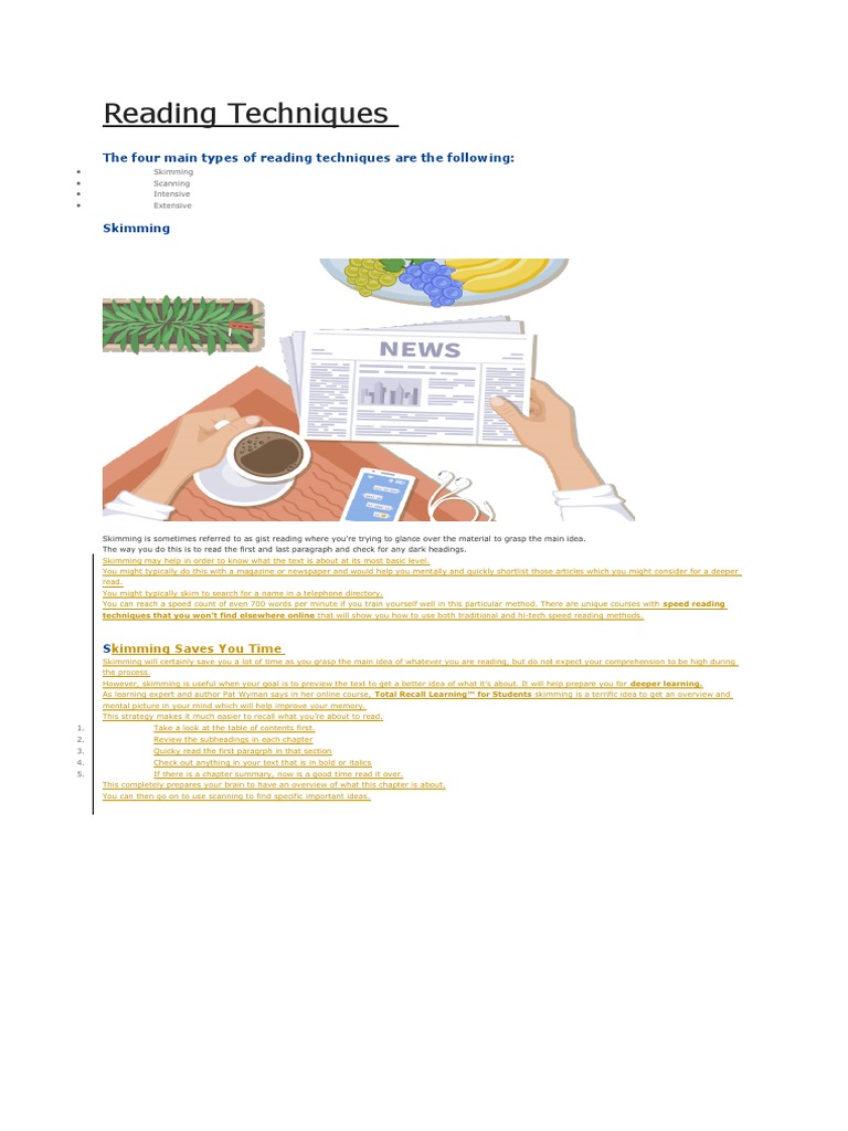 Reading Techniques: The Four Main Types of Reading Techniques Are The ...