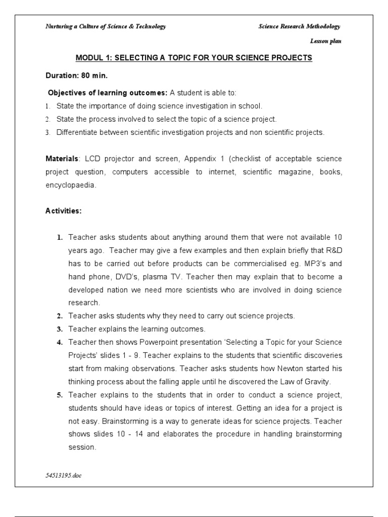 5 Lesson Plan For 'Ideas' | PDF | Scientific Method | Lesson Plan