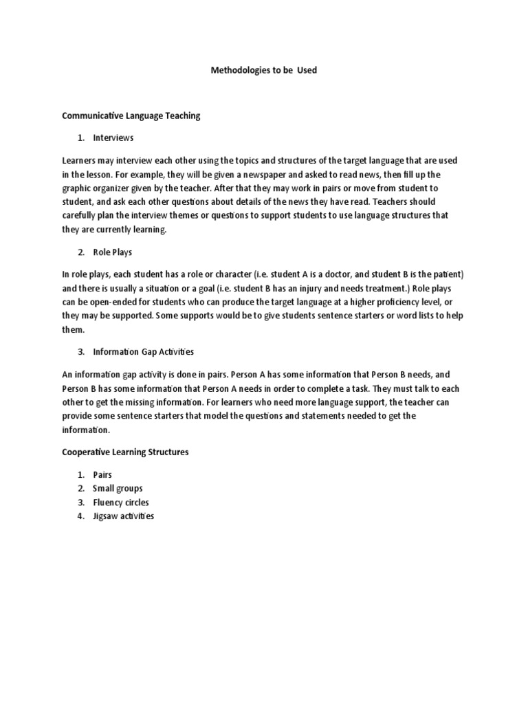Methodologies To Be Used | PDF | Language Education | Second Language