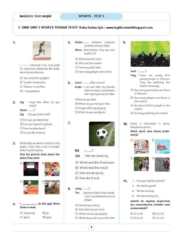 7th Grade English Sports Test 3: A 46-Question Multiple Choice Exam on ...