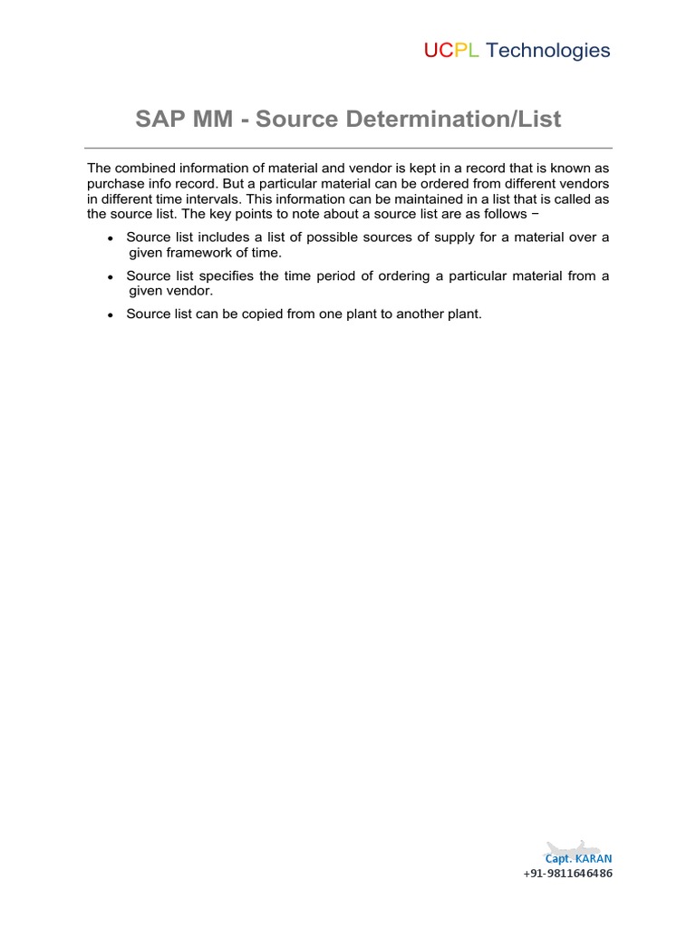 SAP MM - Source Determination/List: Technologies | PDF | Computing ...