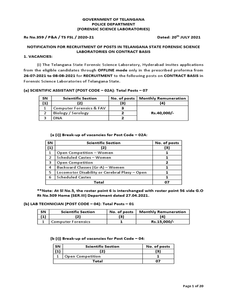 TS FSL - Notification, Syllabus and Application Form For Recruitment To ...