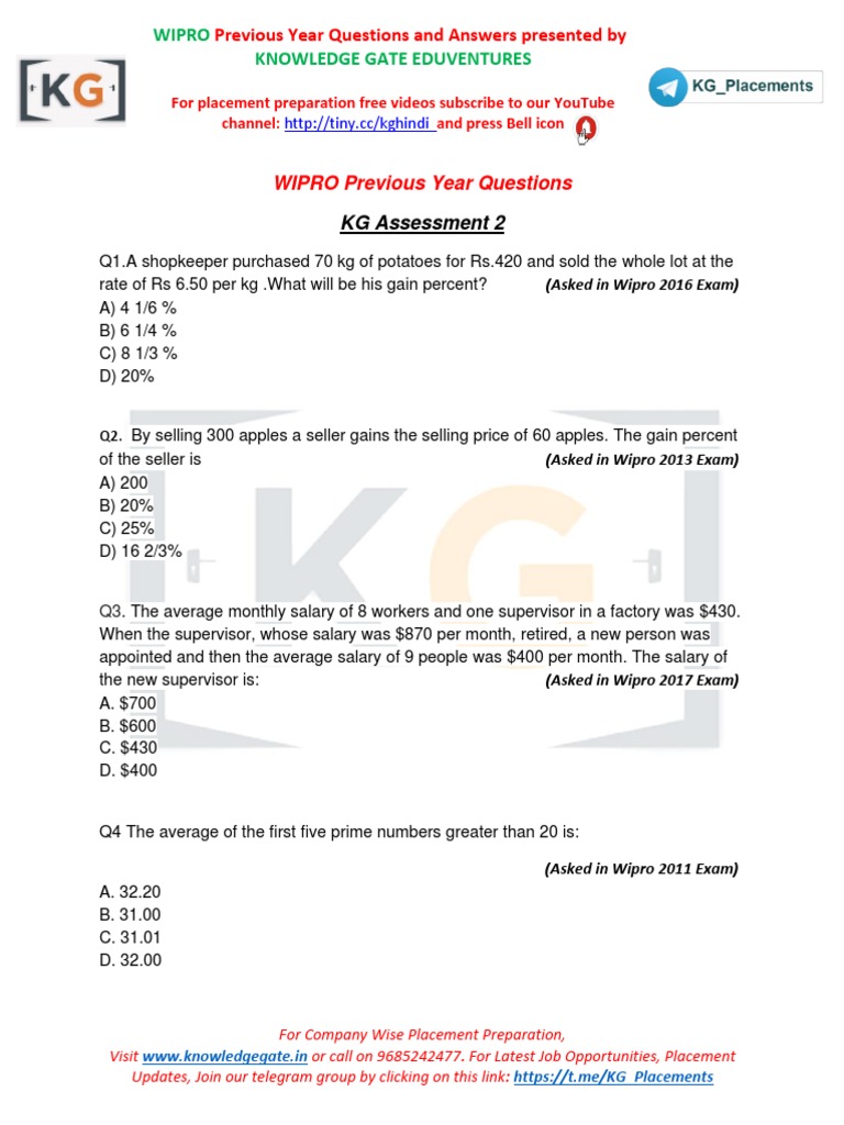 WIPRO Previous Year Questions: Wipro Knowledge Gate Eduventures | PDF | Business