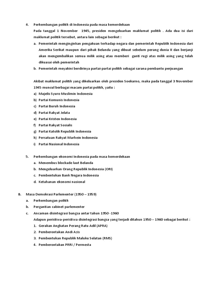 Perkembangan Politik Di Indonesia Pada Masa Kemerdekaan Pdf Politik 