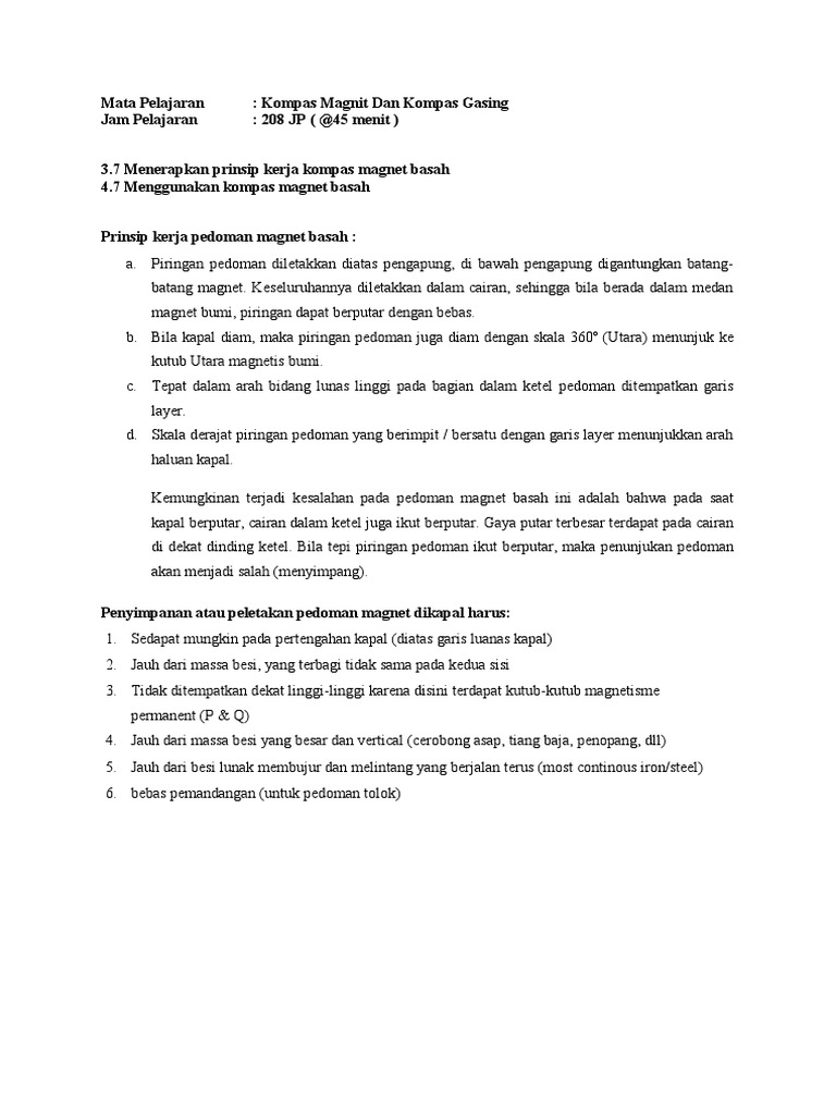 Prinsip Kerja dan Penyimpanan Kompas Magnet Basah | PDF