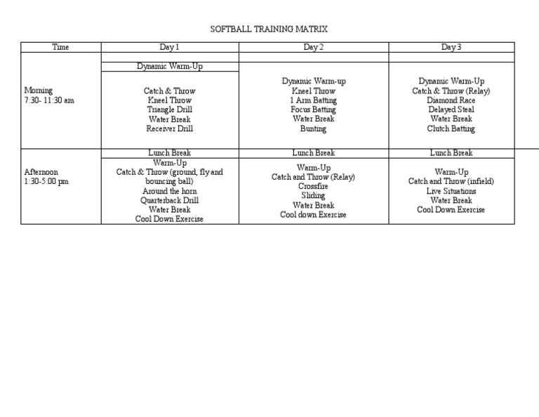 Softball Training Matrix | PDF