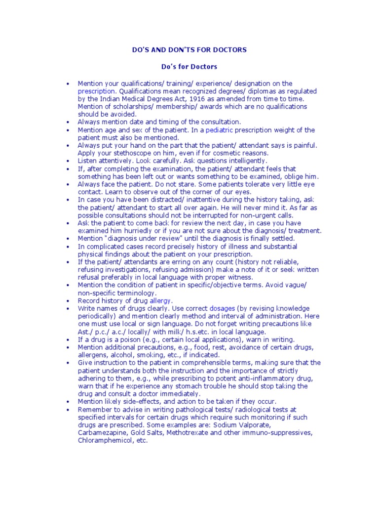 27 DOs and Donts For Doctors | PDF | Medical Prescription | Medical ...