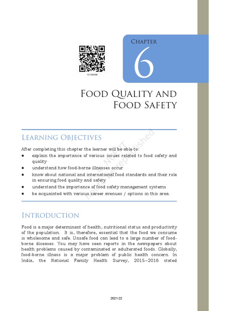 Food Quality and Food Safety: Learning Objectives | PDF | Food Safety ...