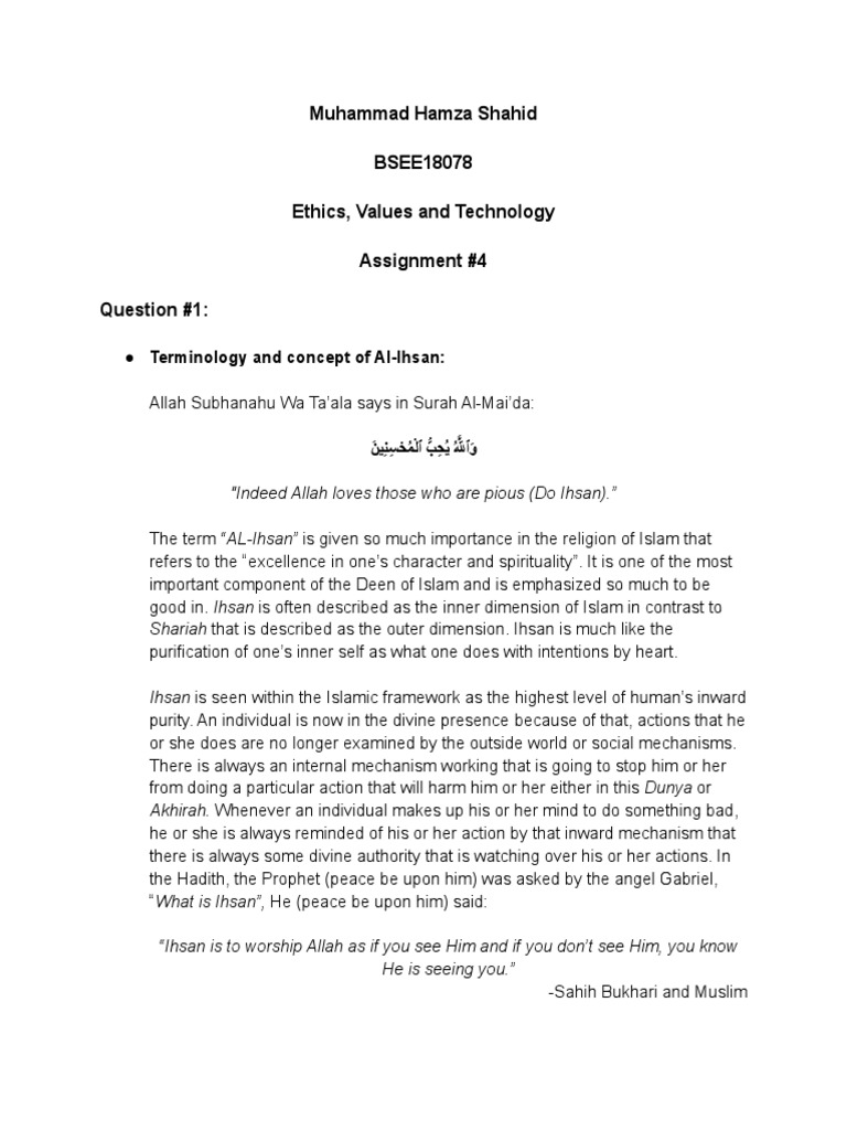 Muhammad Hamza Shahid BSEE18078 Ethics, Values and Technology Assignment #4 Question #1 | PDF ...