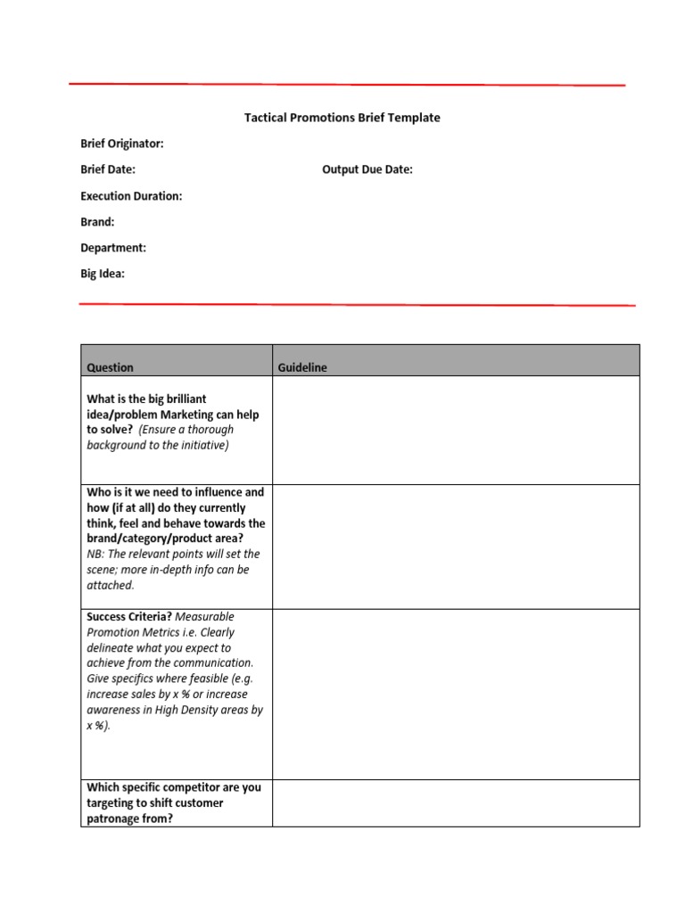 Tactical Promotions Brief Template | PDF